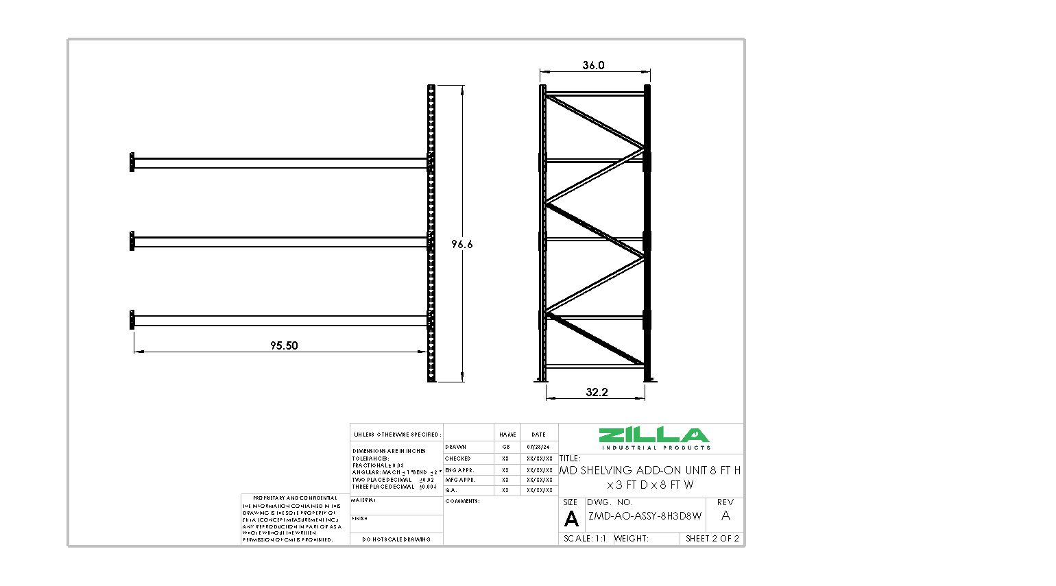 Pallet Rack 8FT H x 3FT W Assembly with 8FT Beams – 3 Shelves | Zilla ...